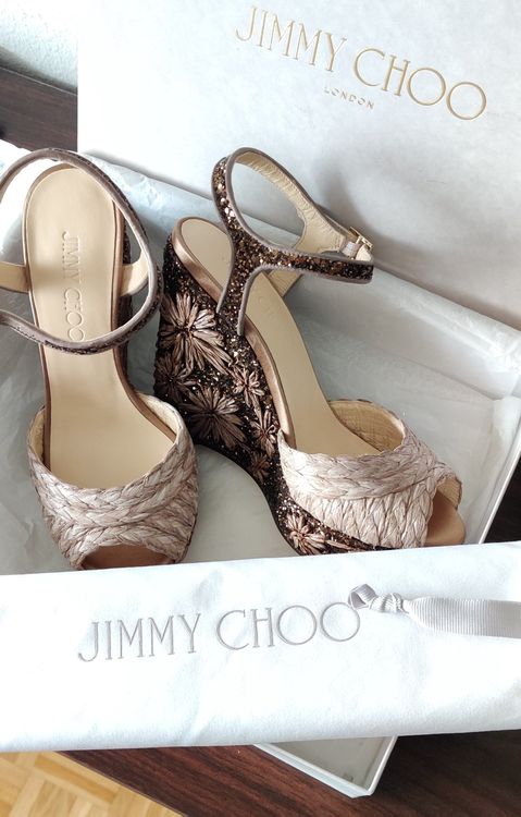 JIMMY CHOO Sparkles Leather Wedge Sandals Full Set (Neu und ...