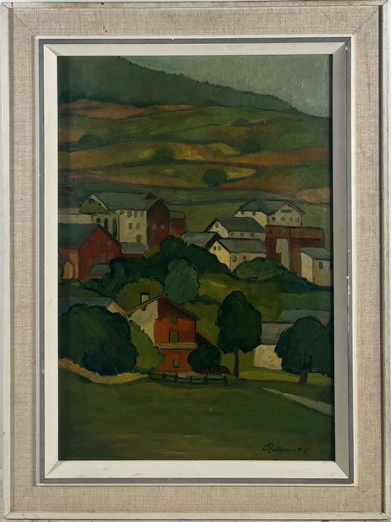 Dorf Ansicht Gemälde , Unleserlich Signiert | Kaufen auf Ricardo