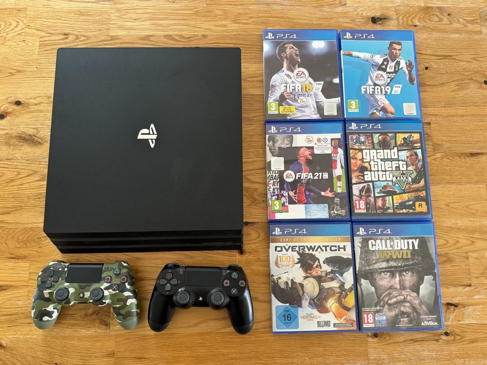 Playstation 4 Pro (PS4) inkl. 6 Spiele und 2 Controller (Gebraucht) in ...