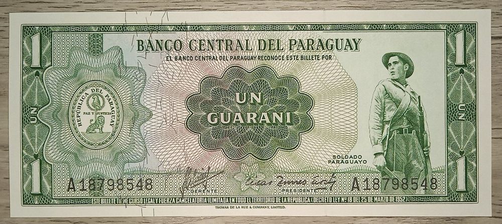 Paraguay 1 Guarani 1952 UNC (Neu (gemäss Beschreibung)) in Cousset für ...