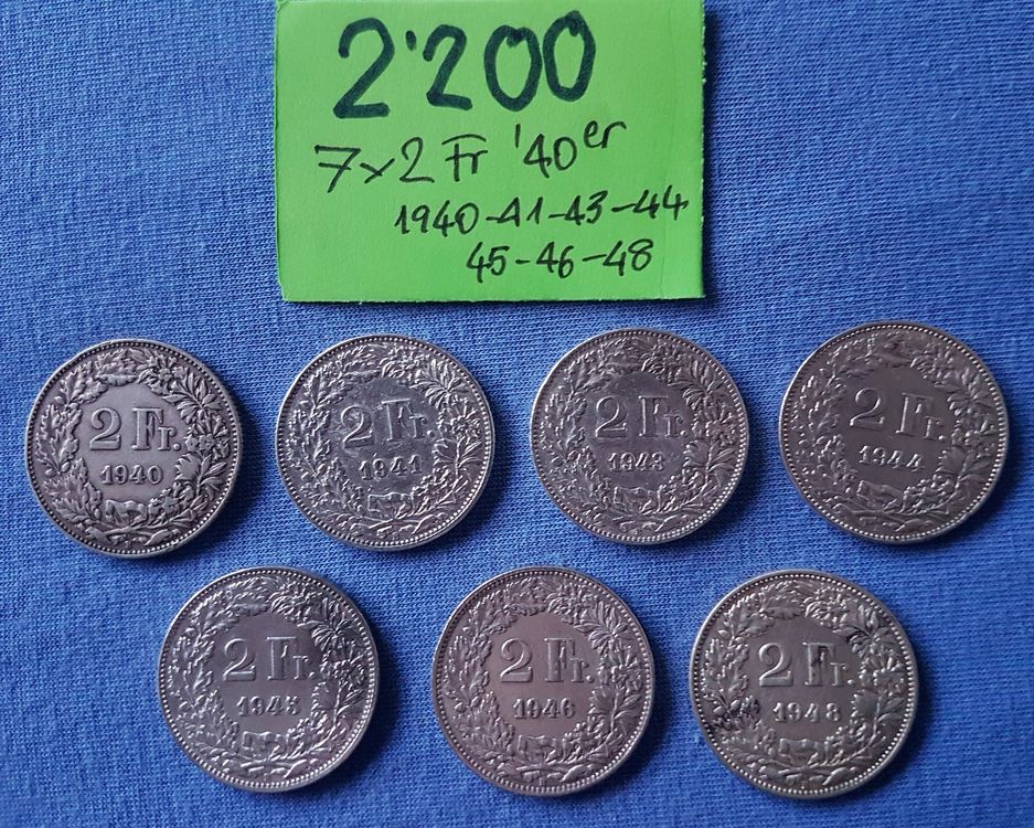 7 x 2 Fr Silbermünzen 40er J. 1940-1948 Serie ab 1.00 !! (Gebraucht) in Camignolo für CHF 42 ...
