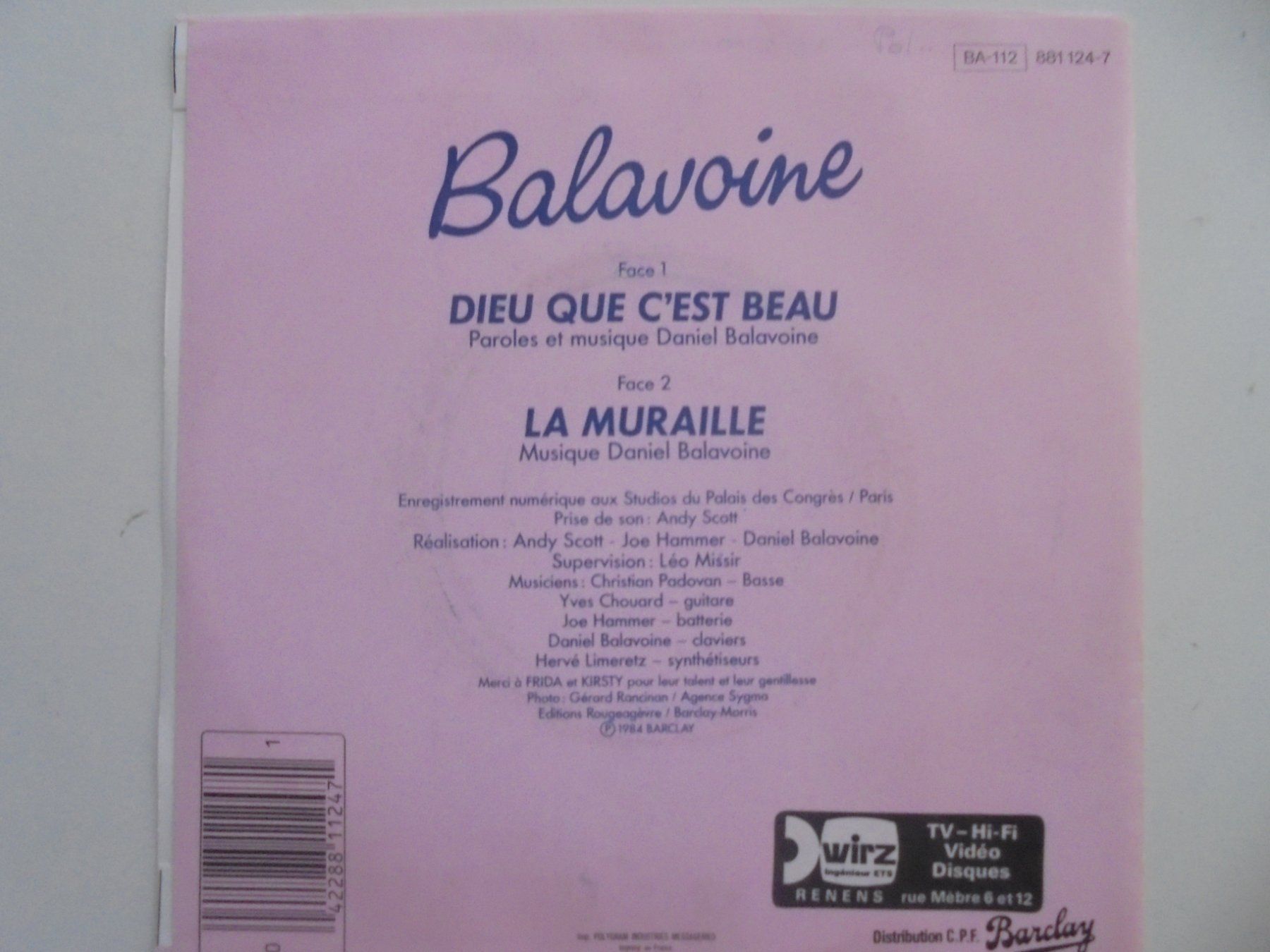 Daniel Balavoine " Dieu que c'est beau " France 1984 VG+ /EX (D ...
