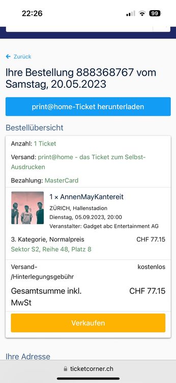 AnnenMayKantereit Ticket Zuerich 1 Ticket | Kaufen auf Ricardo