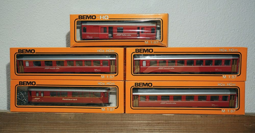 Bemo H0m: RhB Wagen-Set 5Stk (Albula-Extrazug um 1990), GS (Neu (gemäss Beschreibung)) in ...