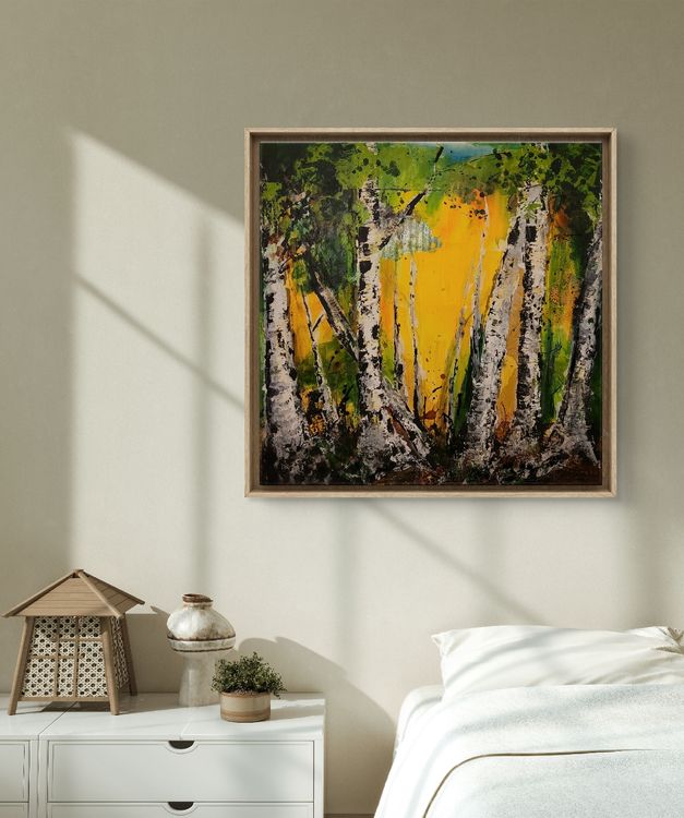 Sehr dekoratives Gemälde Birkenwald - Acryl / mixed media (Gebraucht) in Rüschlikon für CHF 1 ...