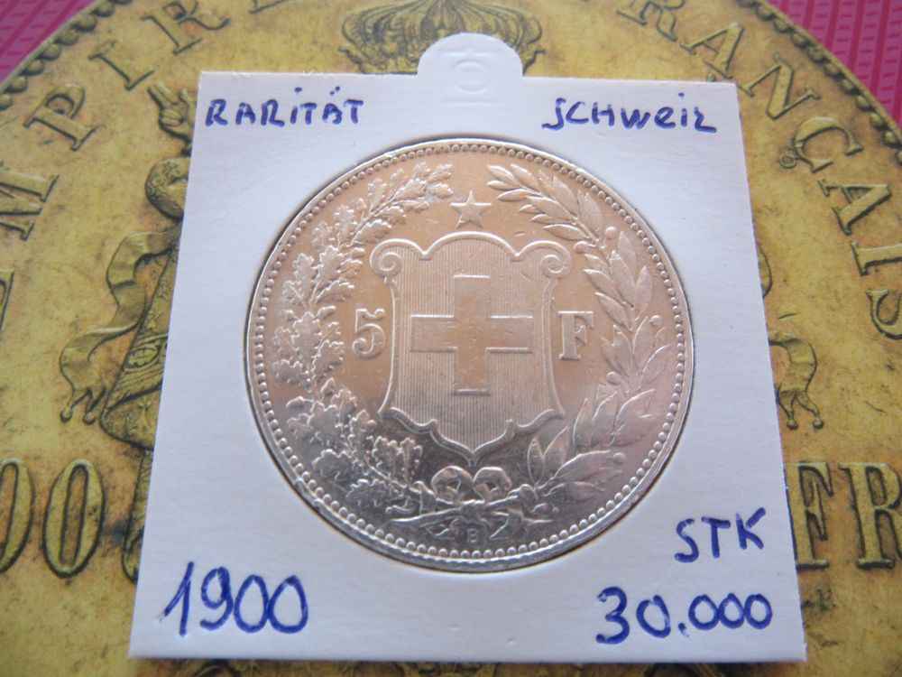 5 FRANKEN 1900 SCHWEIZ 30.000 STK AG 900 SILVER (Gebraucht) in châtelaine für CHF 870 – mit ...