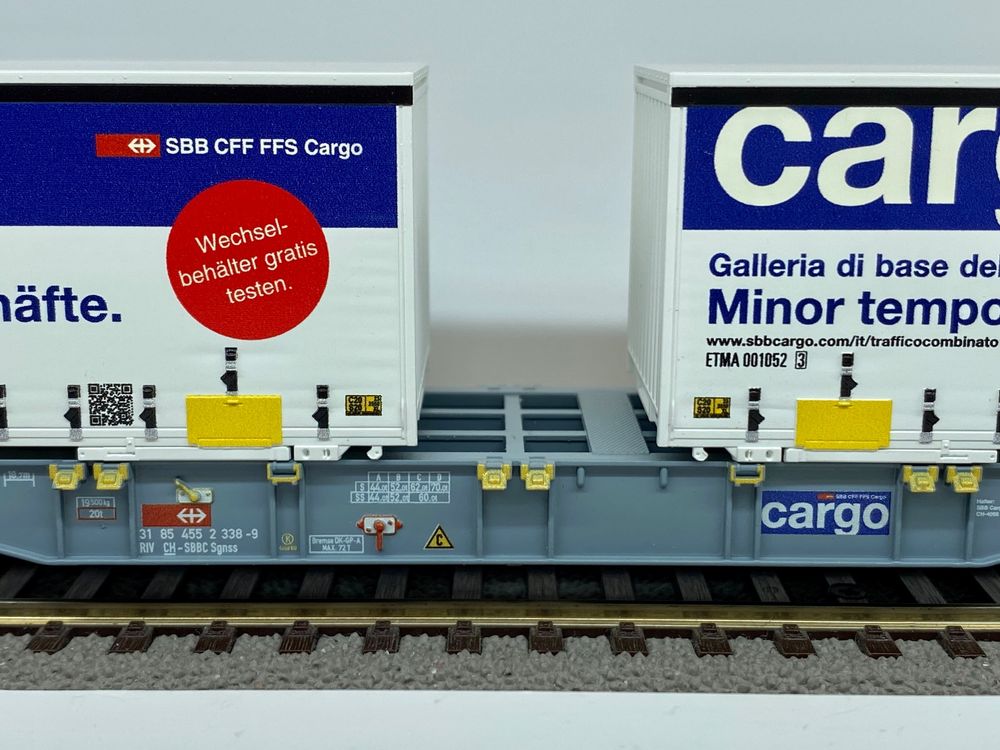 2 x Roco (H0 GS) CH-SBBC Container-Tragwagen „cargo domino“ (Gebraucht ...