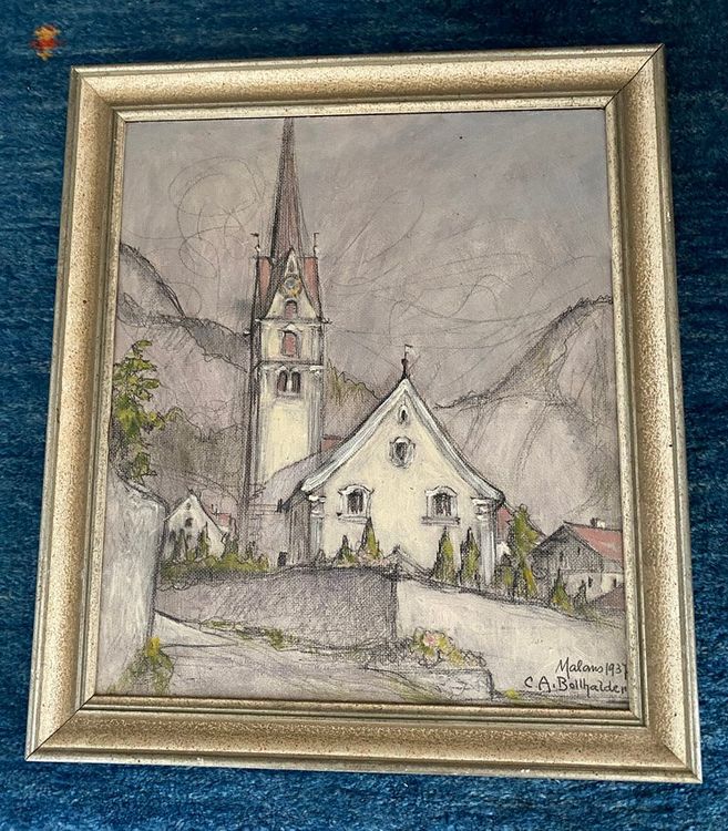 Kirche Malans Gemälde gerahmt | Kaufen auf Ricardo