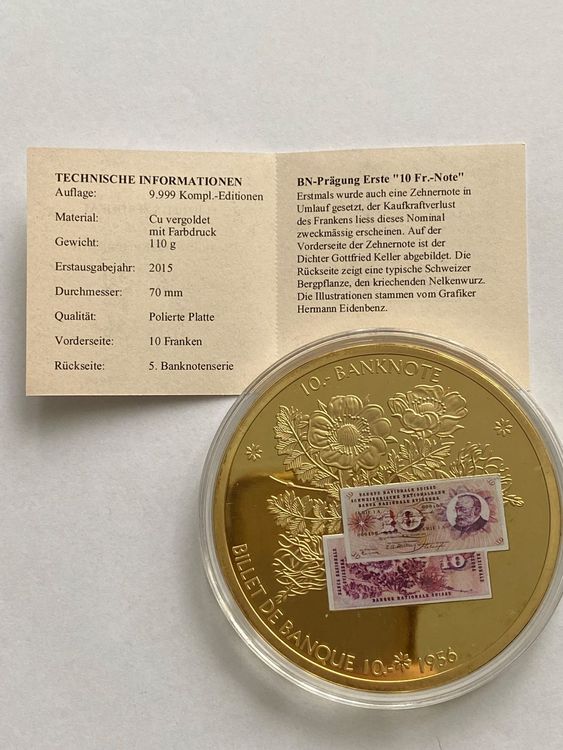 10 Franken 1956 Banknote - Medaille - Schweiz - Gigant | Kaufen auf Ricardo