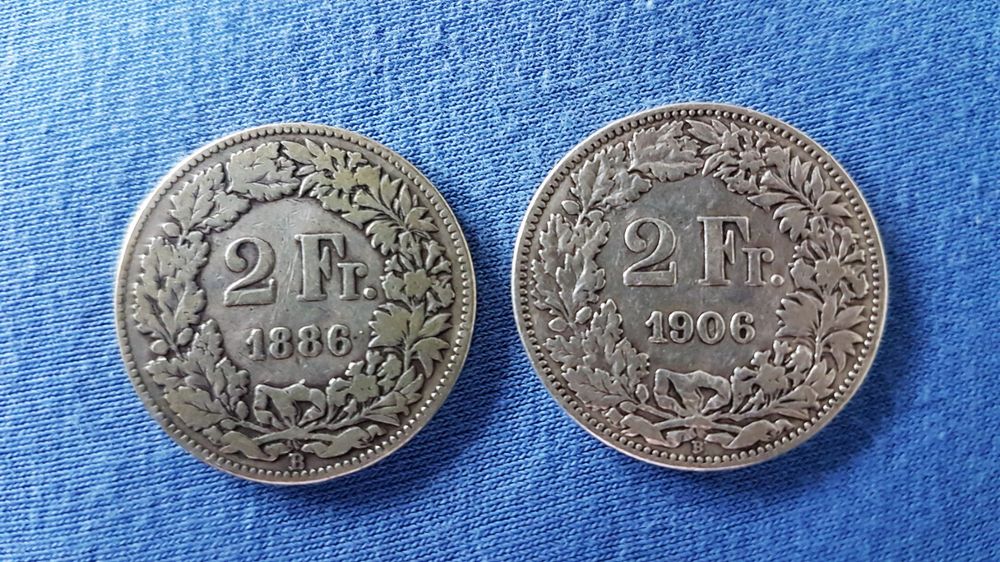 2 x 2 Franken Silbermünzen 1886 und 1906 ab nur 1 Franken !! (Gebraucht) in Camignolo für CHF 13 ...