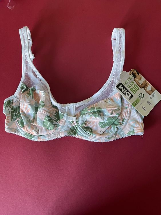 DIM, Bügel-BH GENEROUS Coton Bio, Grösse 75C, Weiss/Blätter (Neu und originalverpackt) in ...