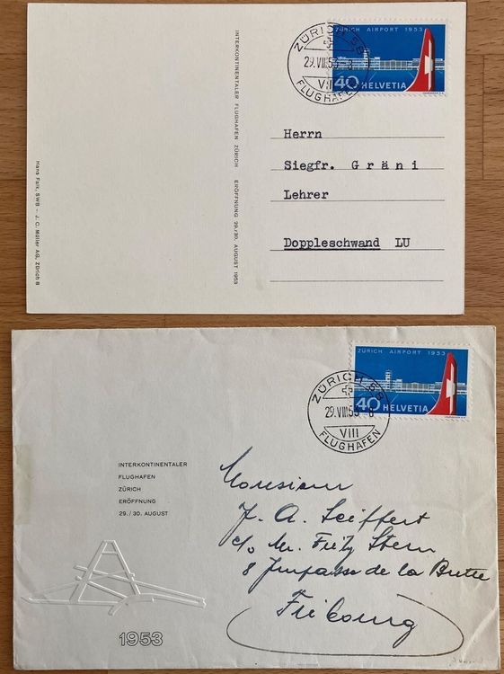 2x FDC Flughafen 1953 mit ET Zürich, SBK 50 Fr. | Kaufen auf Ricardo