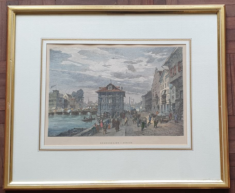 Bild - kolorierter Holzstich Zürich, im Goldrahmen (Gebraucht) in Kreuzlingen für CHF 80 – mit ...
