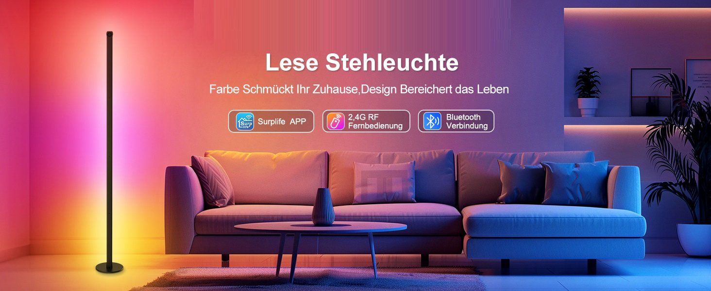 RGB Stehlampe LED, 16 Mio Farben, dimmbar, Höhe verstellbar (Neu und ...