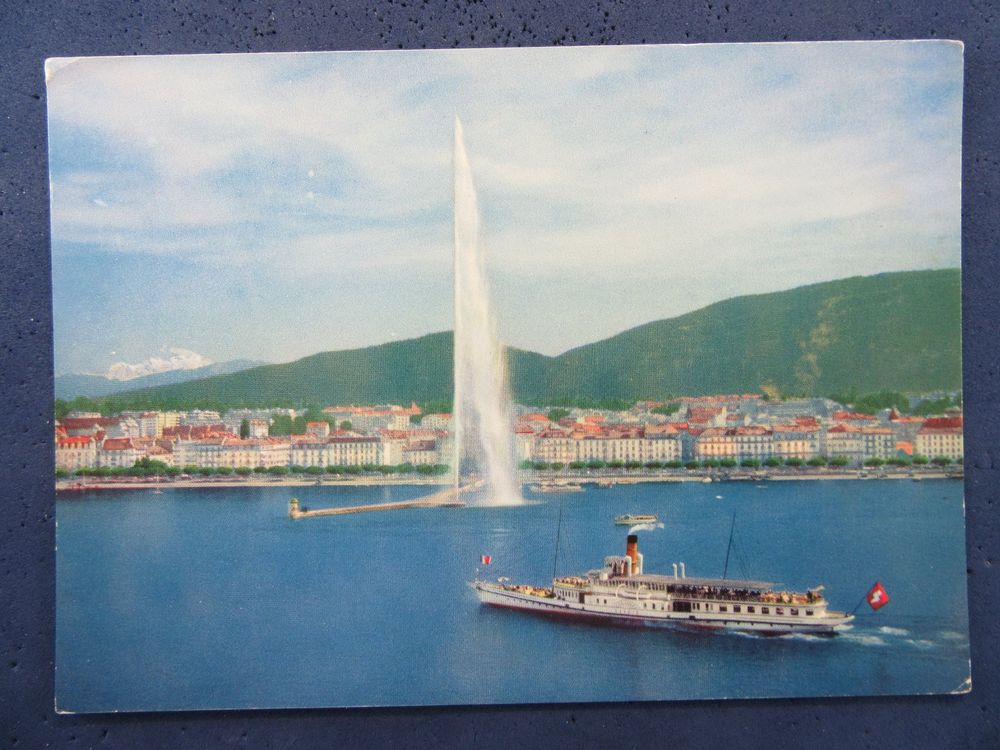 GENEVE 1961 LA RADE JET' D'EAU 120m DAMPFSCHIFF LUFTBILD | Kaufen auf ...