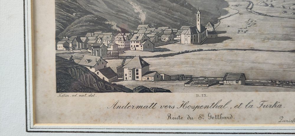 Antiker Stich Andermatt v. Hospenthal Route du St. Gotthard (Gebraucht ...