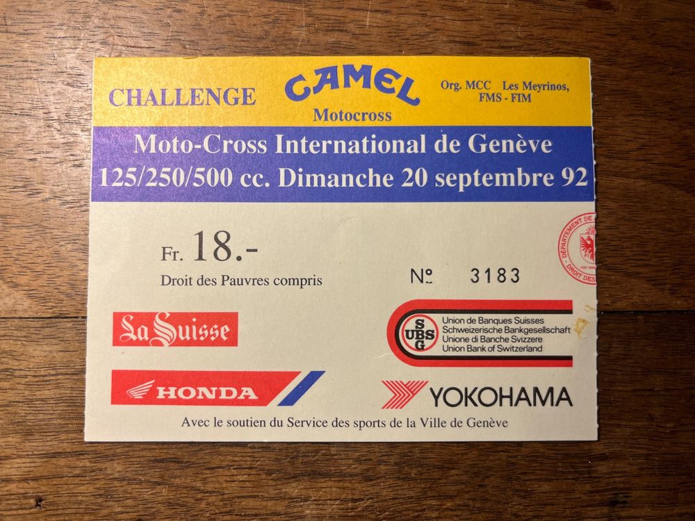 Ancien Ticket Billet Motocross Genève Suisse (D'occasion) à Confignon ...