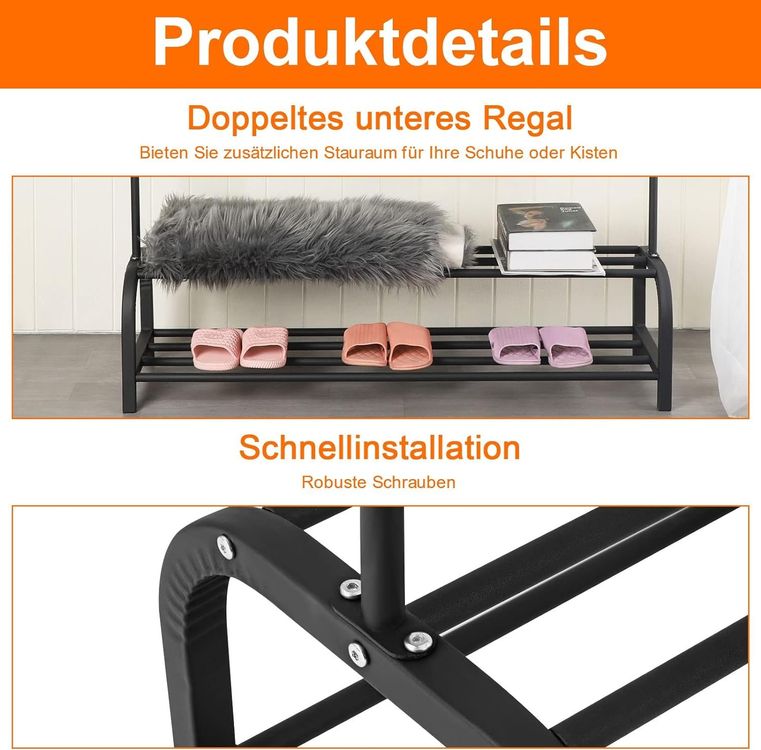 Kleiderstange Mit 2-Stufiger Storage Shelf Und 6 Haken (Neu (gemäss ...