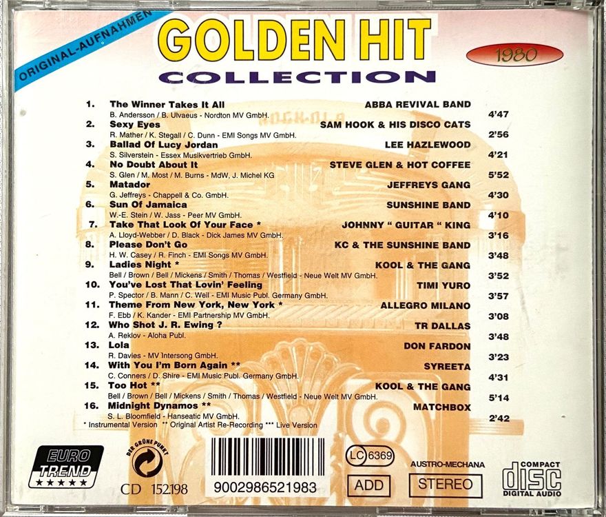 Golden Hits Collection 1980 • CD 16 Songs Abba Rivival Band (Gebraucht ...