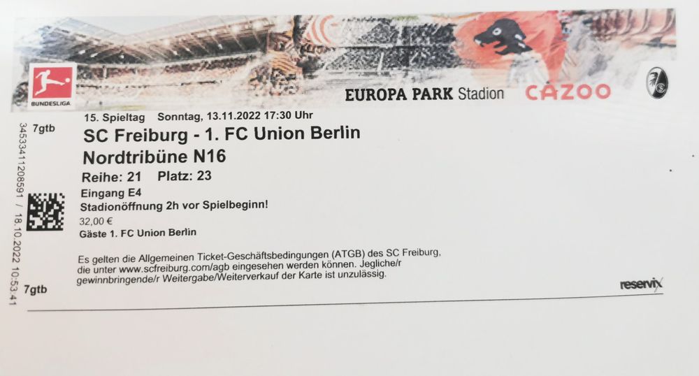 2 Tickets SC FREIBURG - 1. FC UNION BERLIN | Kaufen auf Ricardo