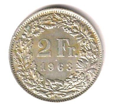 2 Fr. Münze 1963 Silber (Gebraucht) in Lenk im Simmental für CHF 4.9 – mit Lieferung auf Ricardo ...