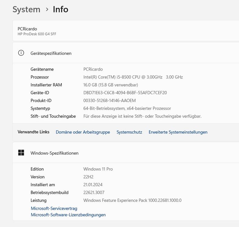 HP Prodesk 600 G4 Small-Form-Factor-PC (Gebraucht) in Oberwangen b ...