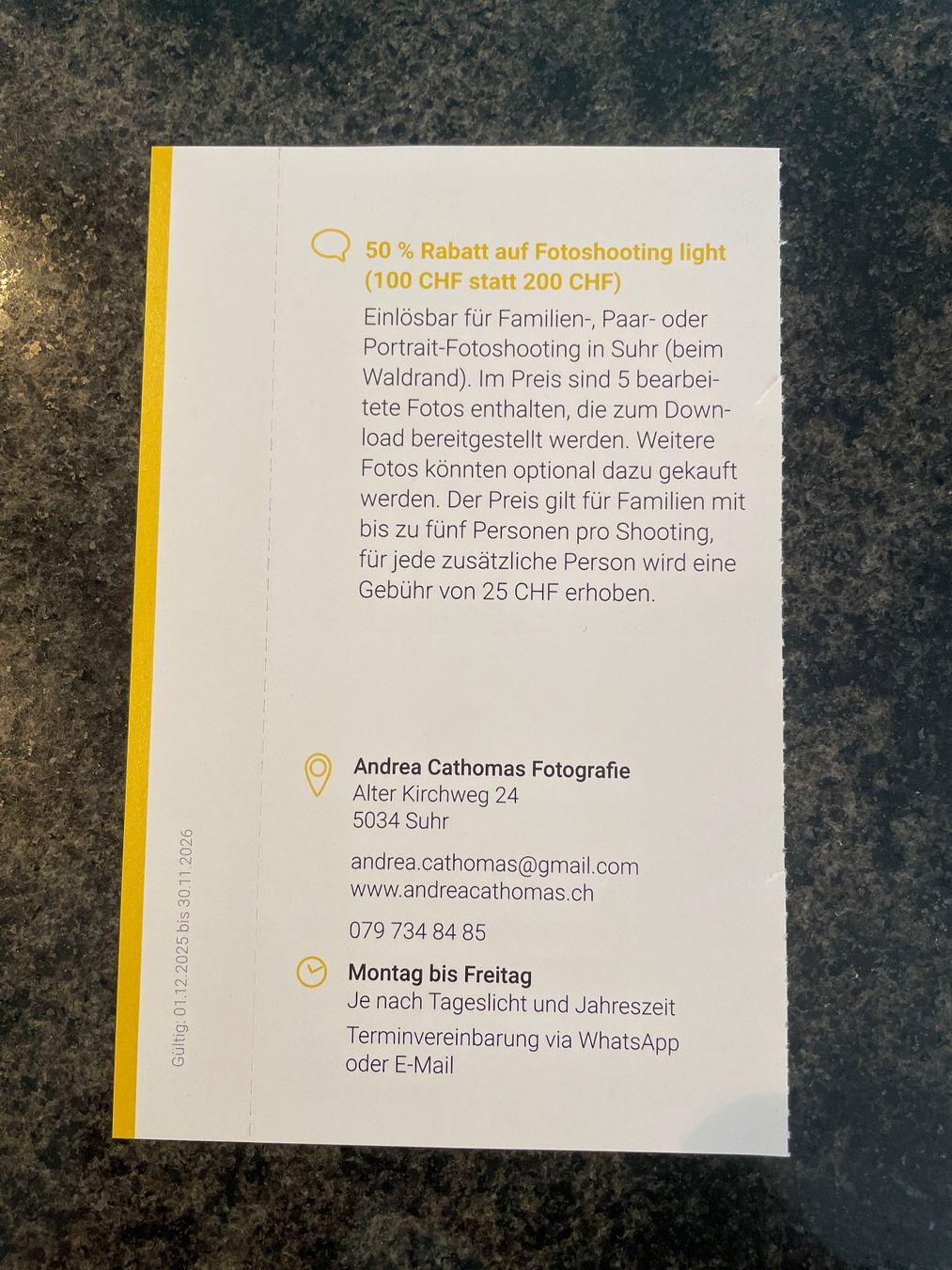 Andrea Cathomas Fotoshooting Gutschein 50% Rabatt, Suhr (Neu (gemäss ...