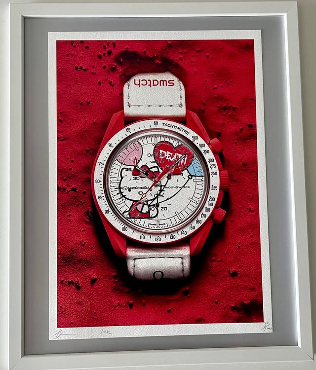 DEATH NYC Pop Art „Moonswatch&Hello Kitty“, Ltd.x/100 +cadre (Neuf avec ...