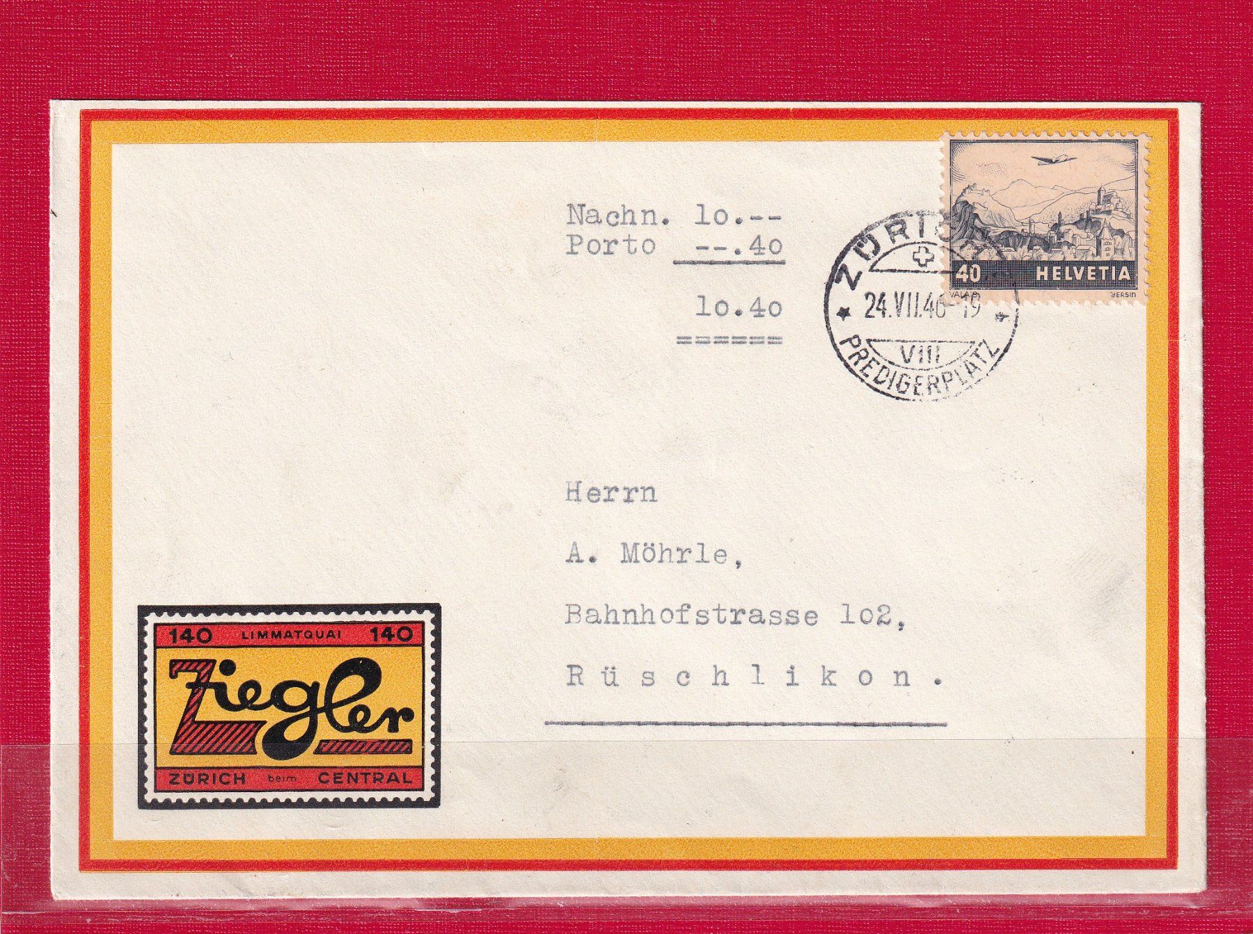 Lettre Ziegler Zürich 1946 (Gebraucht) in Orvin für CHF 1.5 – mit ...