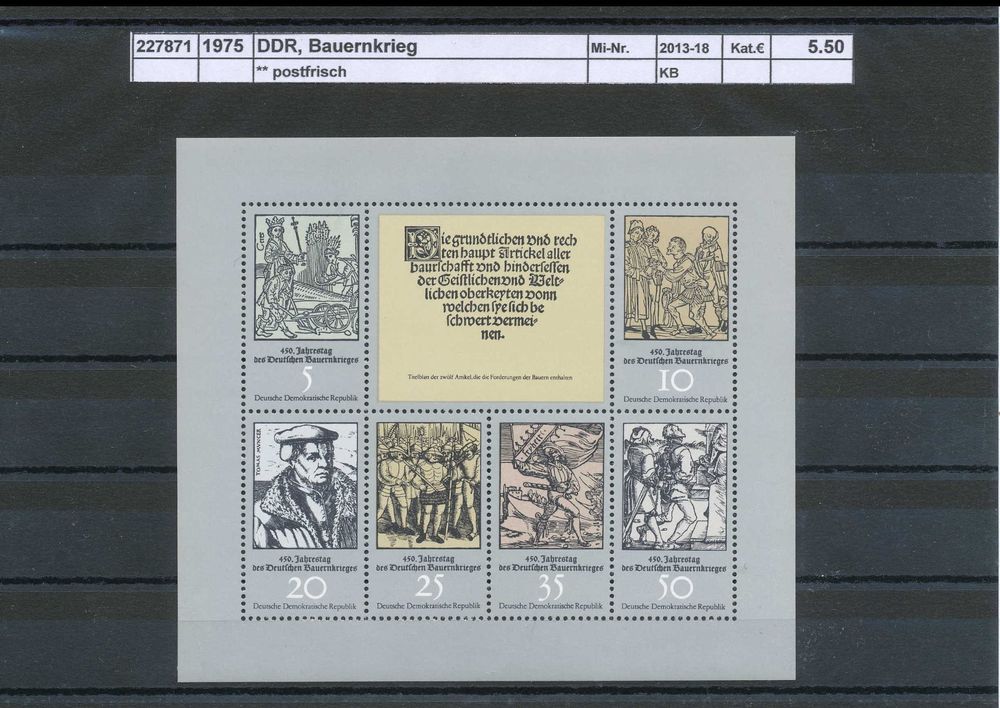 1975 DDR, Bauernkrieg - Kleinbogen (Neu (gemäss Beschreibung)) in Winterthur für CHF 1.25 – mit ...