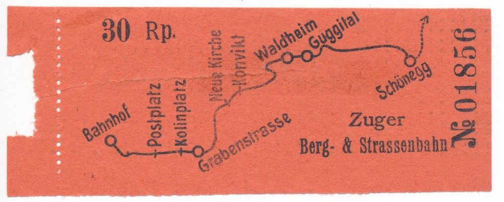 Eisenbahn Bahn Tram Billett Zuger Berg-und Strassenbahn 1910 | Kaufen auf Ricardo