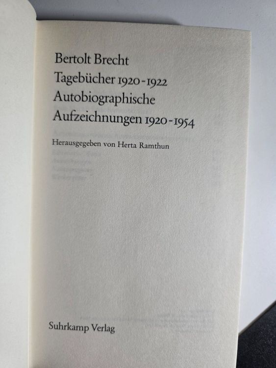 Bertolt Brecht - Tagebücher 1920-1922 & Biographie 1975 (Gebraucht) in ...