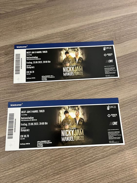 Tickets pour concert de nicky Jam et Manuel Torizo | Kaufen auf Ricardo