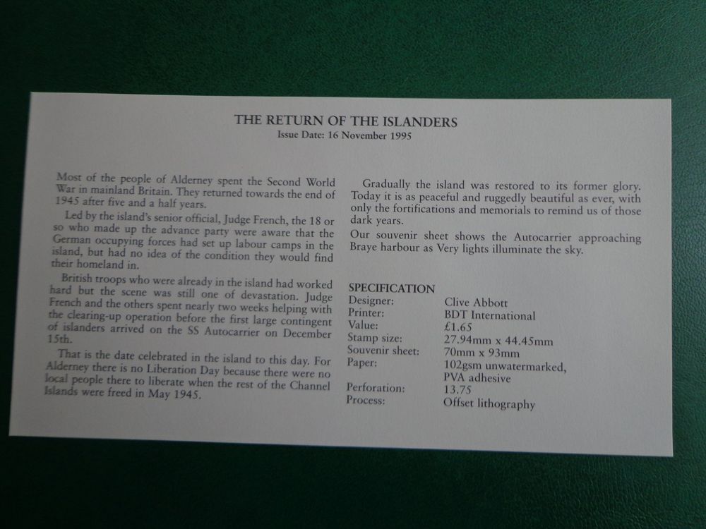 FDC + DOKUMENT 1995 Guernsey Block KRIEG 1945 SCHIFF (Neu (gemäss Beschreibung)) in Le Locle für ...