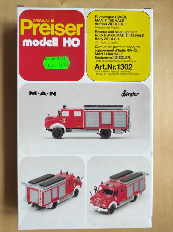 Rüstwagen RW-Öl. MAN 11.168 HALF. Aufbau Ziegler, Preiser H0 (Neu und ...