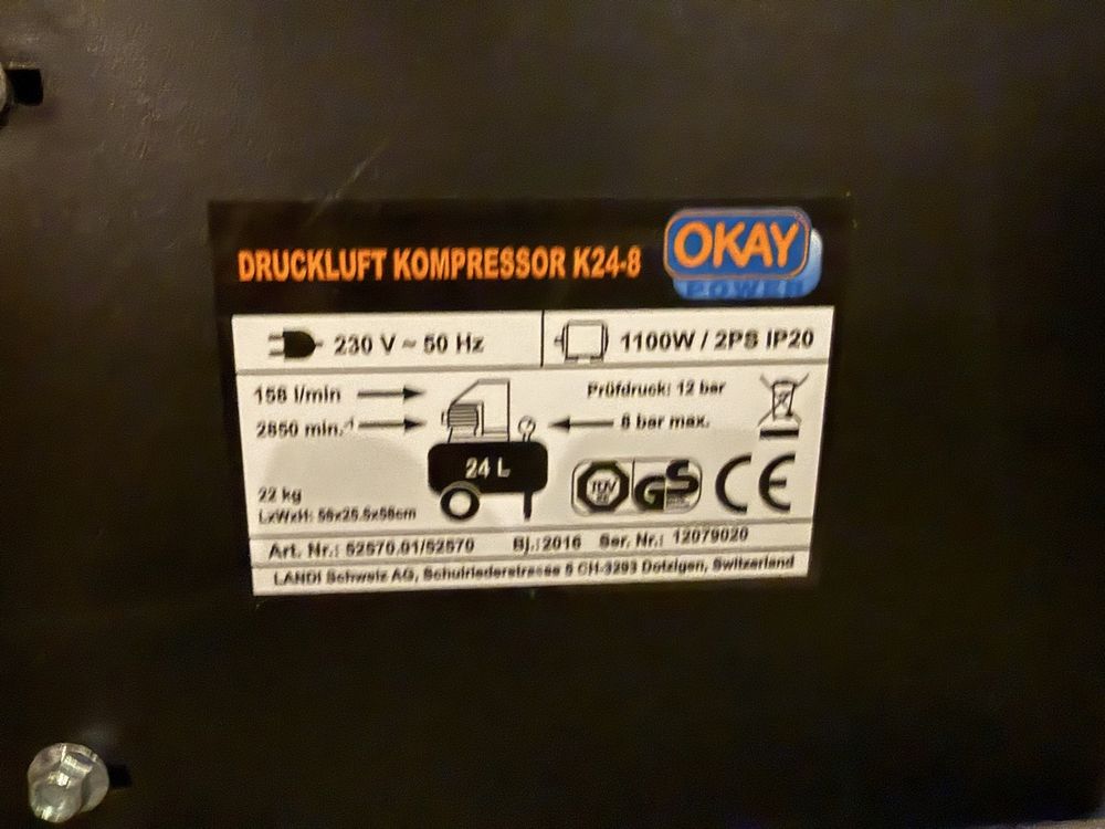 DRUCKLUFT KOMPRESSOR K24-8 (Gebraucht) in Thun für CHF 50 – nur ...