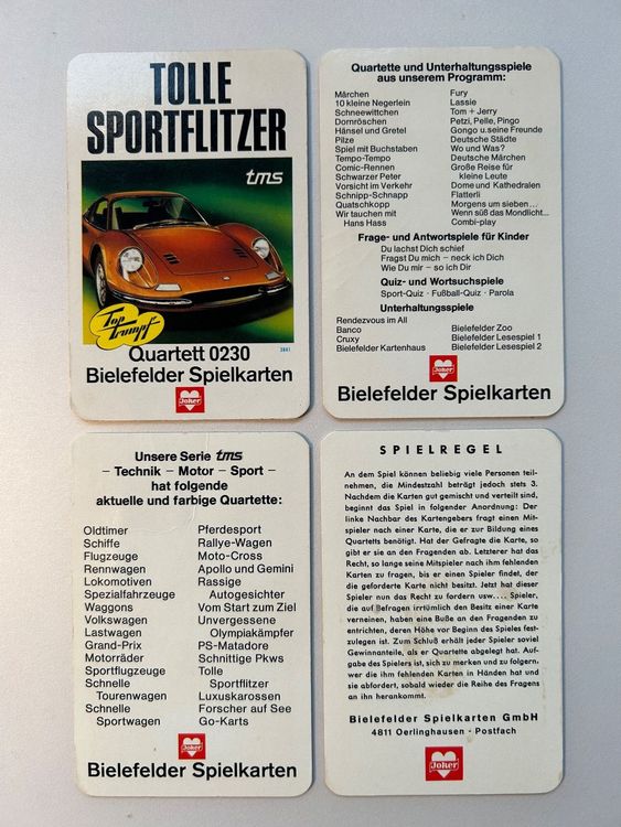 Quartett Tolle Sportflitzer Bielefelder 0230 1972 (Gebraucht) in Aeugst ...