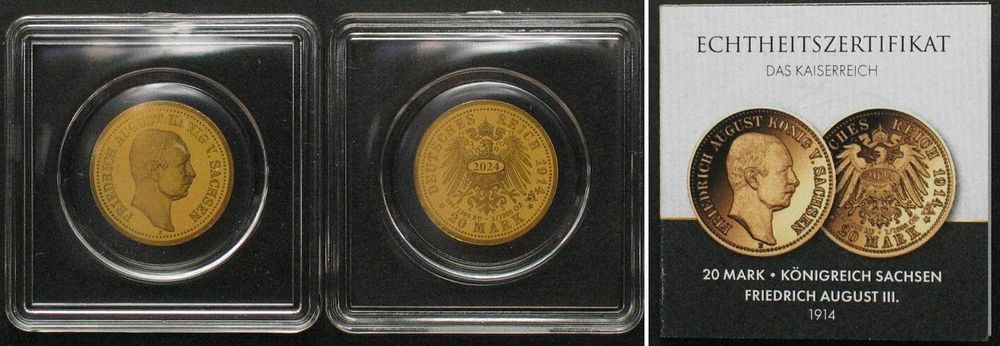 2024 20 MARK SACHSEN 1914 Goldprägung 1/1000 oz fein stgl (Gebraucht ...