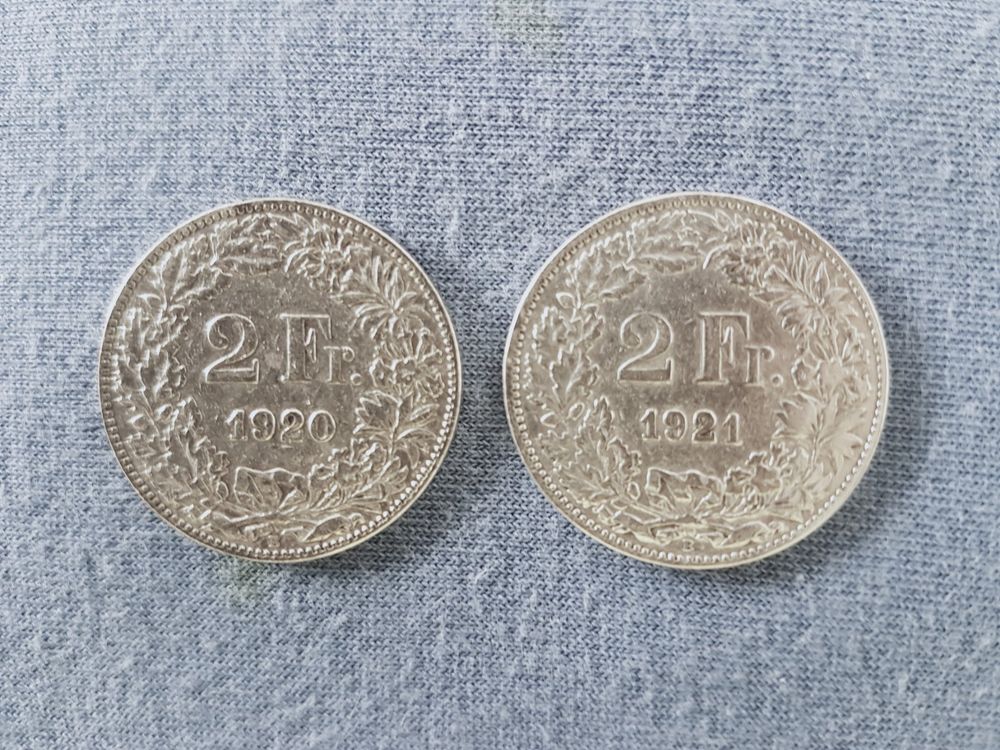2 x 2 Franken Silbermünzen 1920 und 1921 ab nur 1 Franken !! | Kaufen auf Ricardo