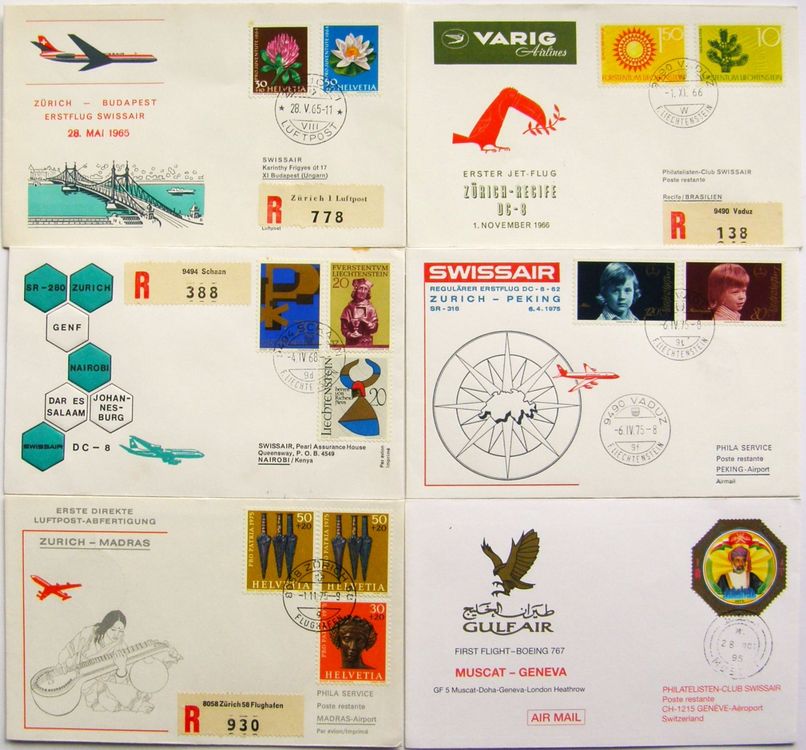orig 6x Airmail First Flight Covers 1965 1966 1968 1975 1995 (Gebraucht ...