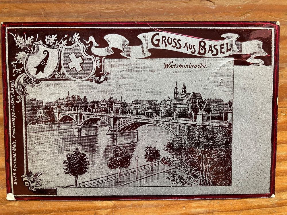 Postkarte Gruss aus Basel, gelaufen 1899, Silber/schwarz (Gebraucht) in Urtenen-Schönbühl für ...