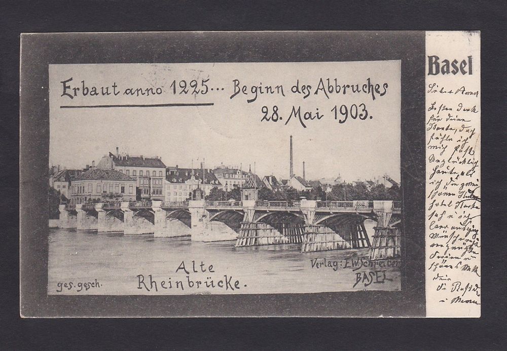 BASEL alte Rheinbrücke, Beginn des Abbruchs 1903 | Kaufen auf Ricardo