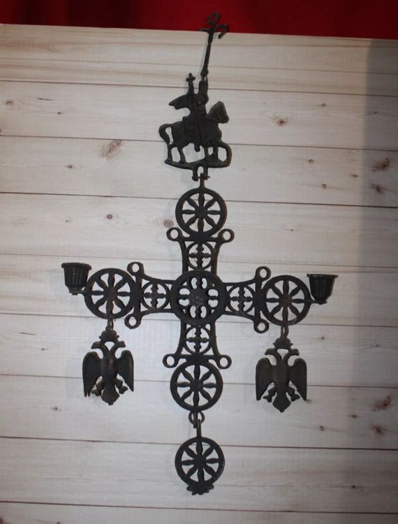Metallkreuz mit Hl. St. Georg Kerzenständer 32 x 58 cm (Gebraucht) in ...
