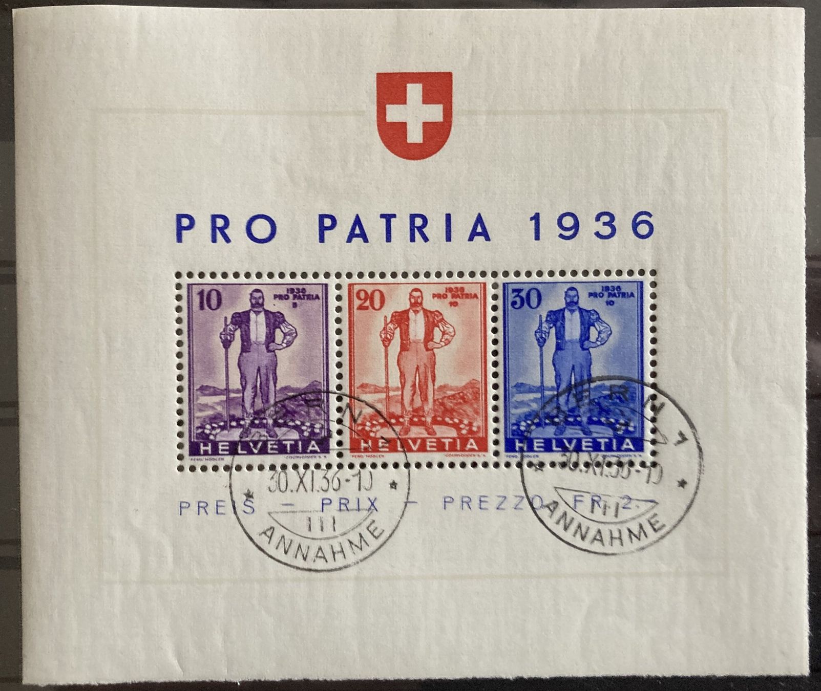 Sonderblock Pro Patria 1936 gestempelt, SBK 300 Fr. (Gebraucht) in Flawil für CHF 45 – mit ...