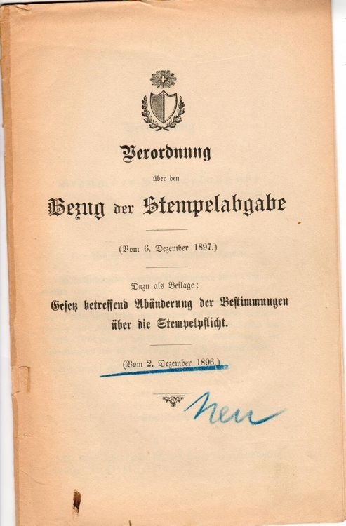 Verordnung - über den Bezug der Stempelabgabe 1897 (Gebraucht) in ...