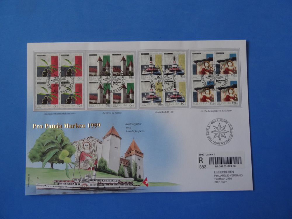 Grossbrief Viererblöcke Pro Patria 1999 Kulturgüter | Kaufen auf Ricardo