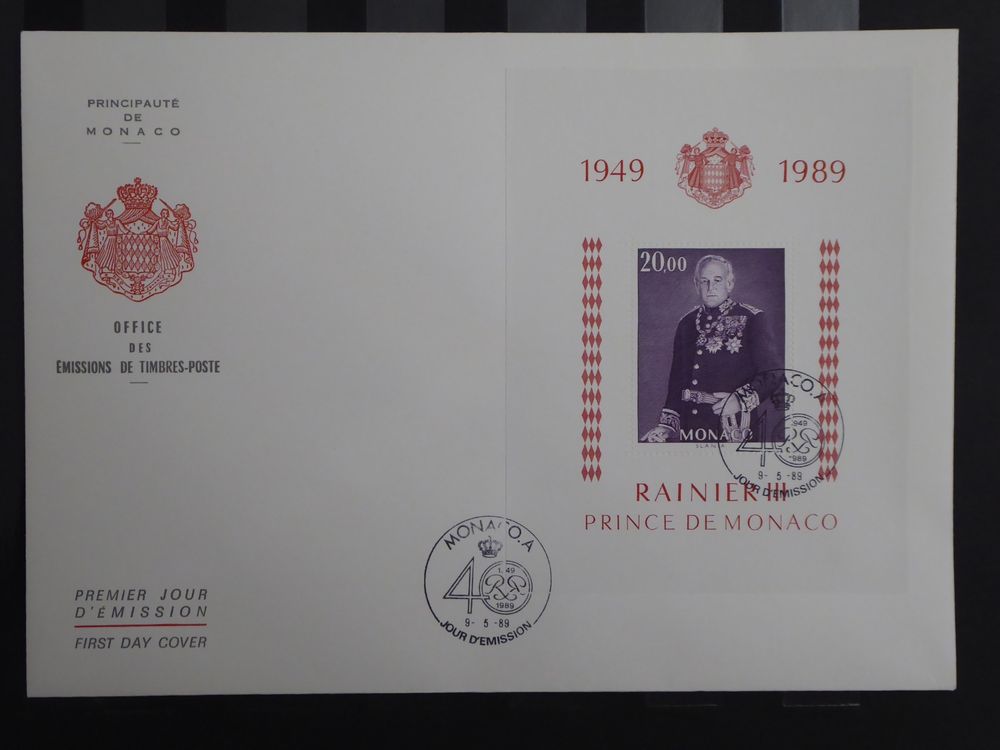Monaco, FDC 1989, Block 40 Jahre Fürst Rainer (Neu (gemäss Beschreibung ...