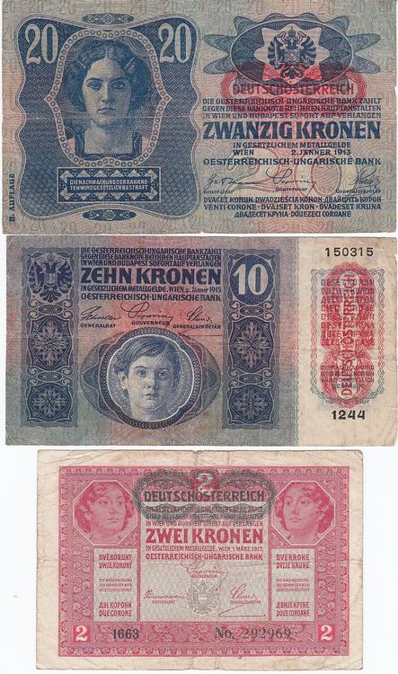 20, 10 und 2 Kronen Noten Gebraucht. Österreichisch – Ungari | Acheter ...