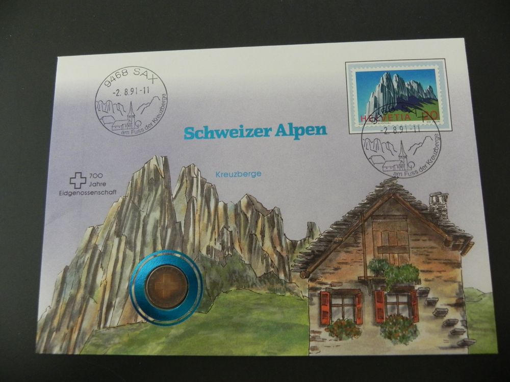 Schweiz Münzbrief Schweizer Alpen Kreuzberge 1991 | Kaufen auf Ricardo