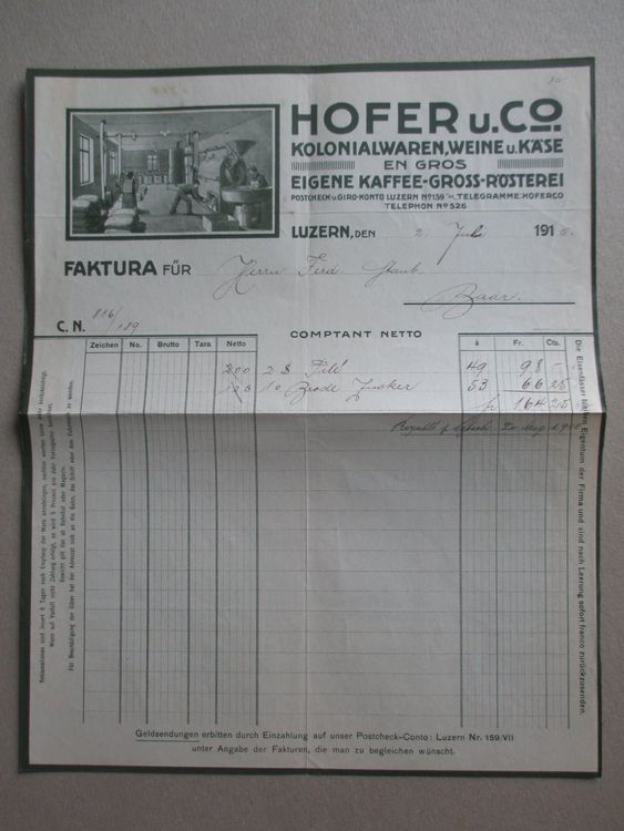 Antike Rechnung Hofer u. Co. | Kaufen auf Ricardo
